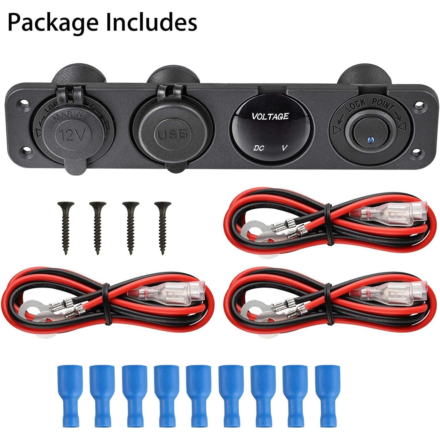 Panou intrerupatoare incarcator auto, MOSMAOO®, Cu voltmetru si ...