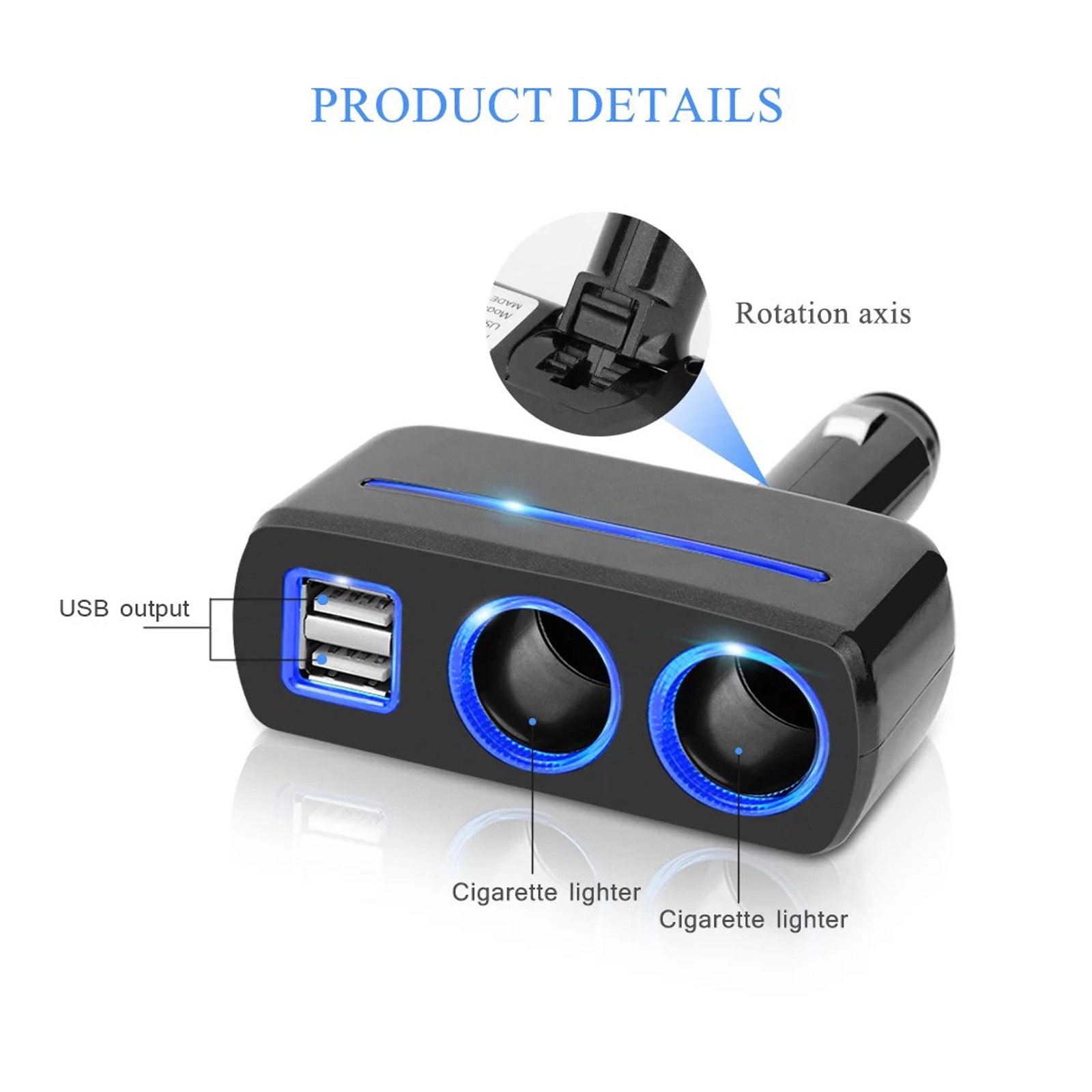 Adaptor Priza Auto, NUODWELL, 2 x Soclu Auto, 2 x USB, 12/24V, Rotire ...
