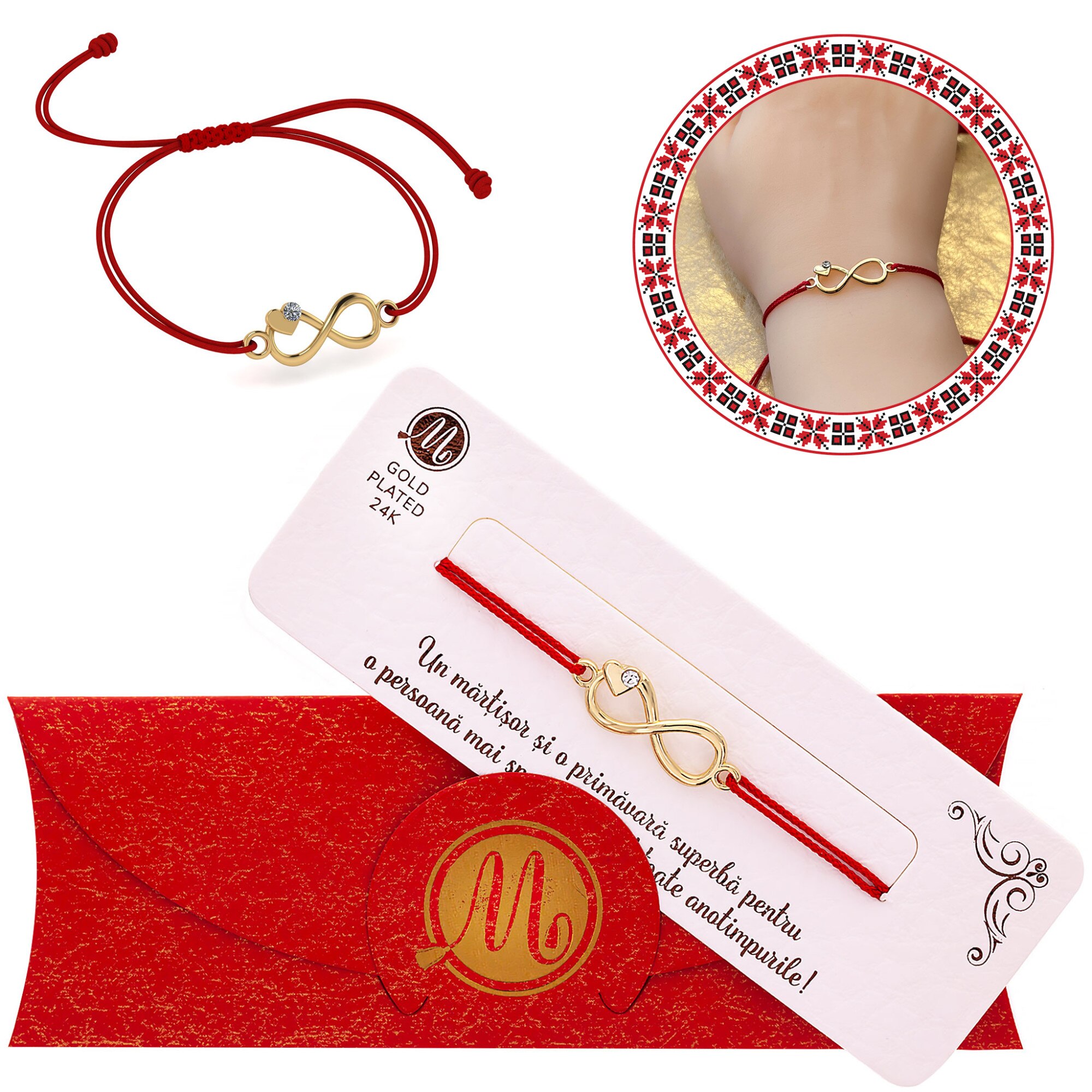 Bratara Rosie Shiny Gold Plated - Infinit cu Inimioara - eMAG.ro