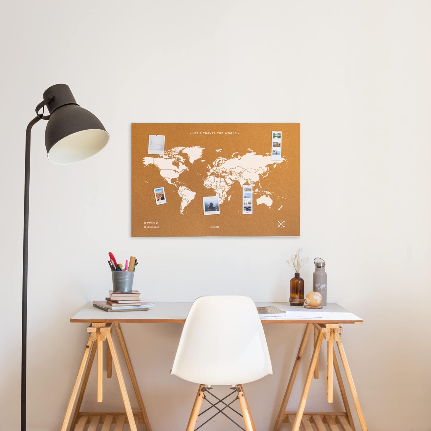 Harta lumii din pluta, 90 x 60 cm, print alb, montare pe perete si ...