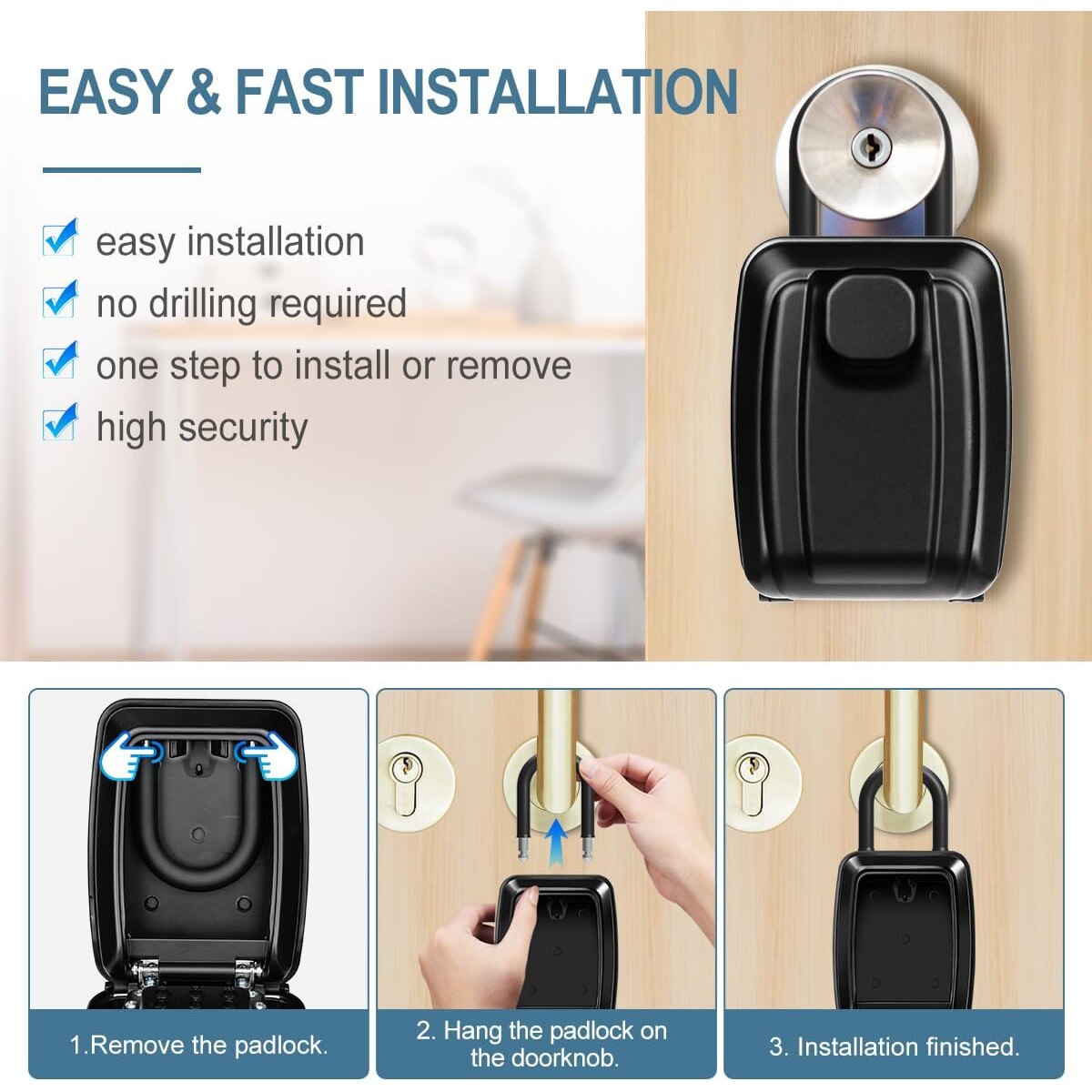 Cutie pentru chei cu cifru, montura pe perete, neagra - eMAG.ro