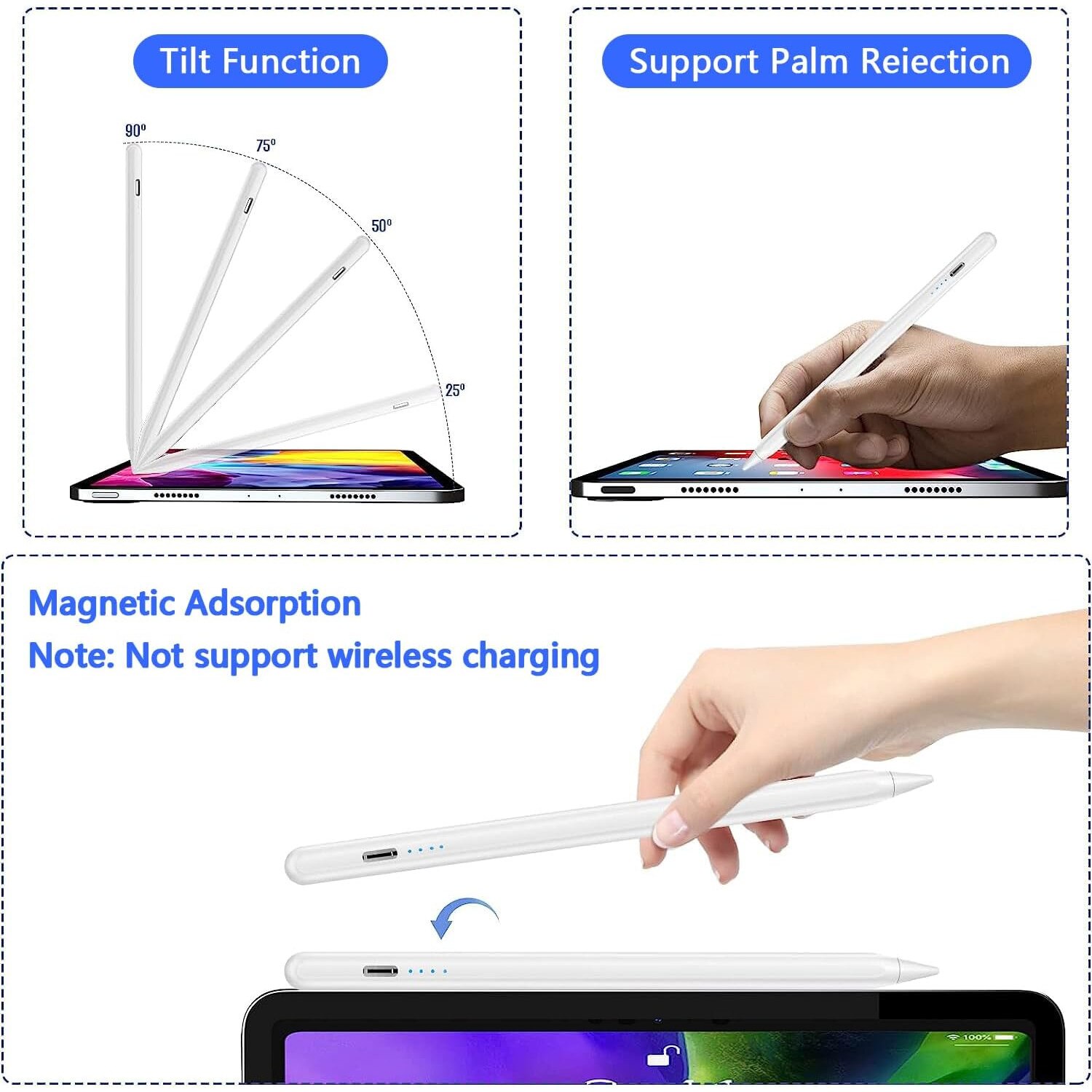 Stylus iPad Pen, JENUOS®, Pix pentru Tableta iPad 2018 - 2022, Cu 2 ...