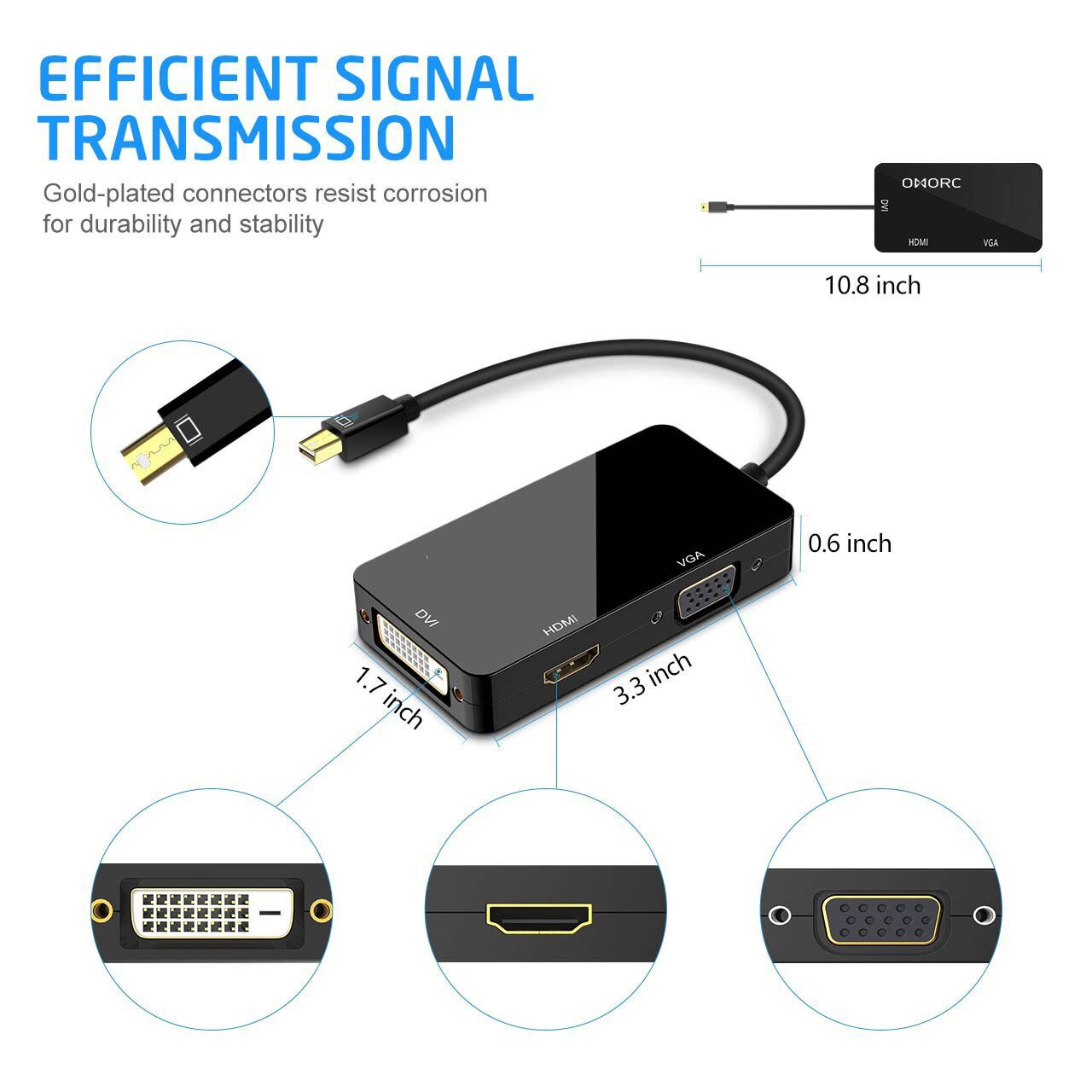 Adaptor Mini DP DisplayPort la VGA / DVI / HDMI, JENUOS®, 3 in 1, plug ...