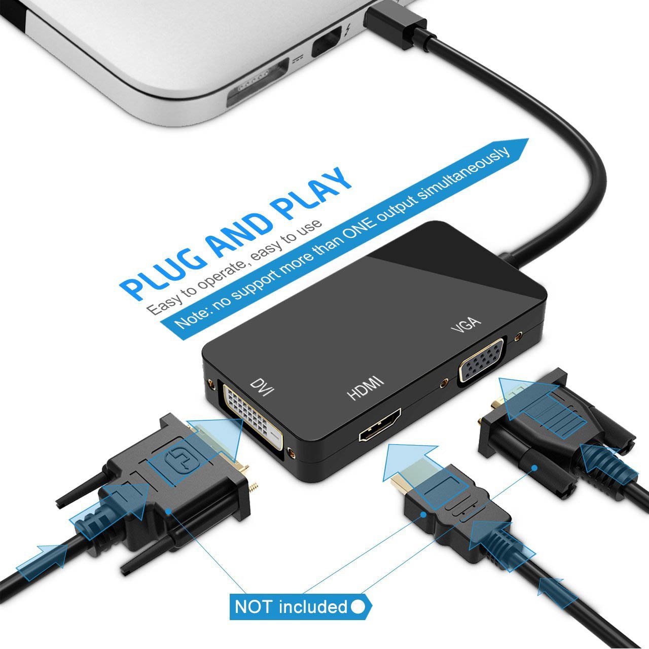 Adaptor Mini DP DisplayPort la VGA / DVI / HDMI, JENUOS®, 3 in 1, plug ...