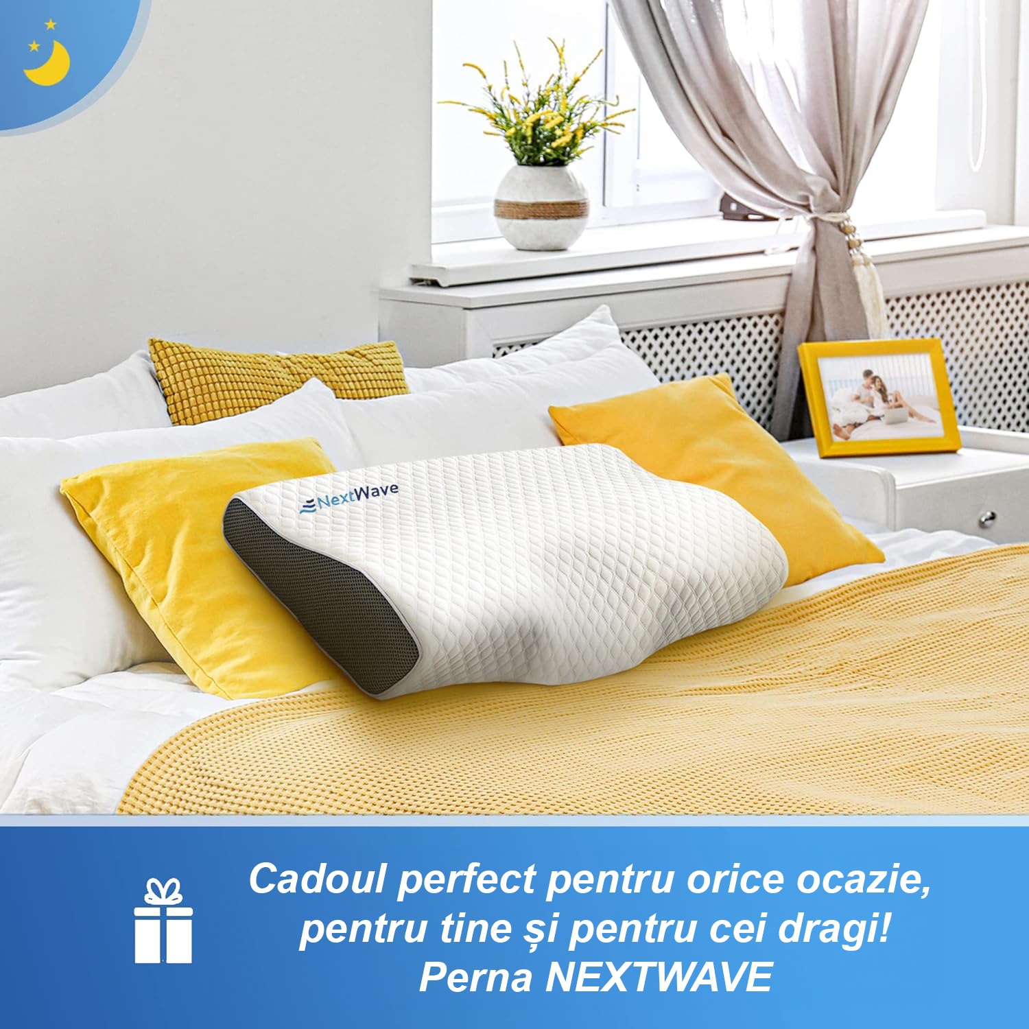 Perna ortopedica pentru dormit NextWave®️, Spuma cu Memorie ergonomica ...