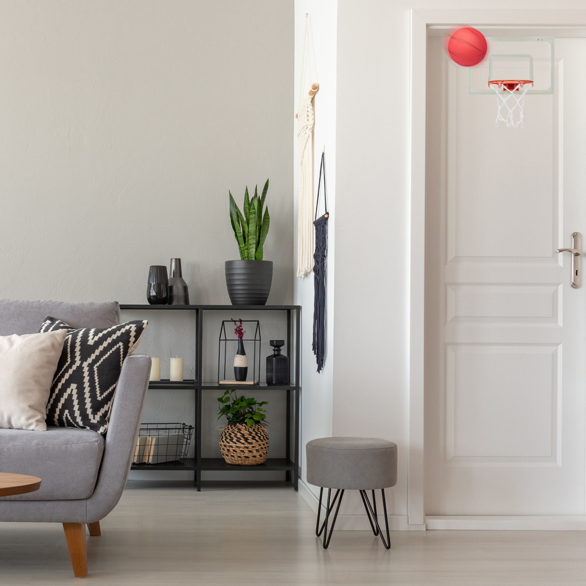 Mini cos de baschet pentru interior, set complet cu minge si pompa de ...