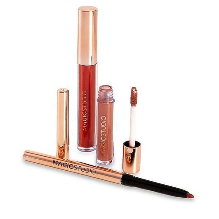 Set machiaj buze, Luciu, Creion si ruj lichid, Magic Studio, Maro - eMAG.ro