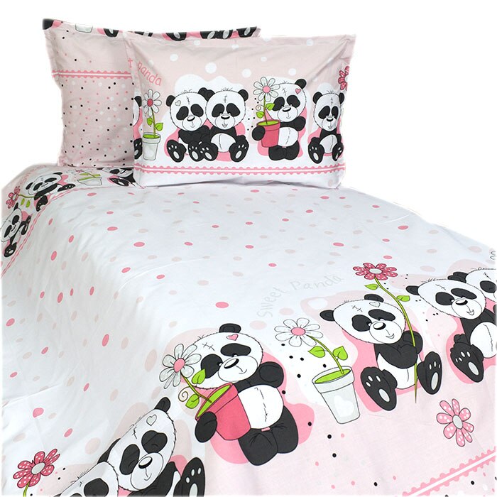 Детски спален комплект AV Baby, 5 части, 70 x 160 см, Панда, Розов ...
