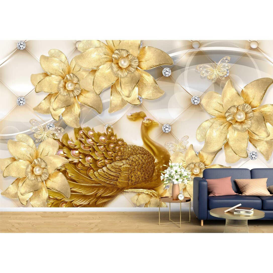 PVC tapéta, Virágok és az arany páva, 100x150 cm - eMAG.hu