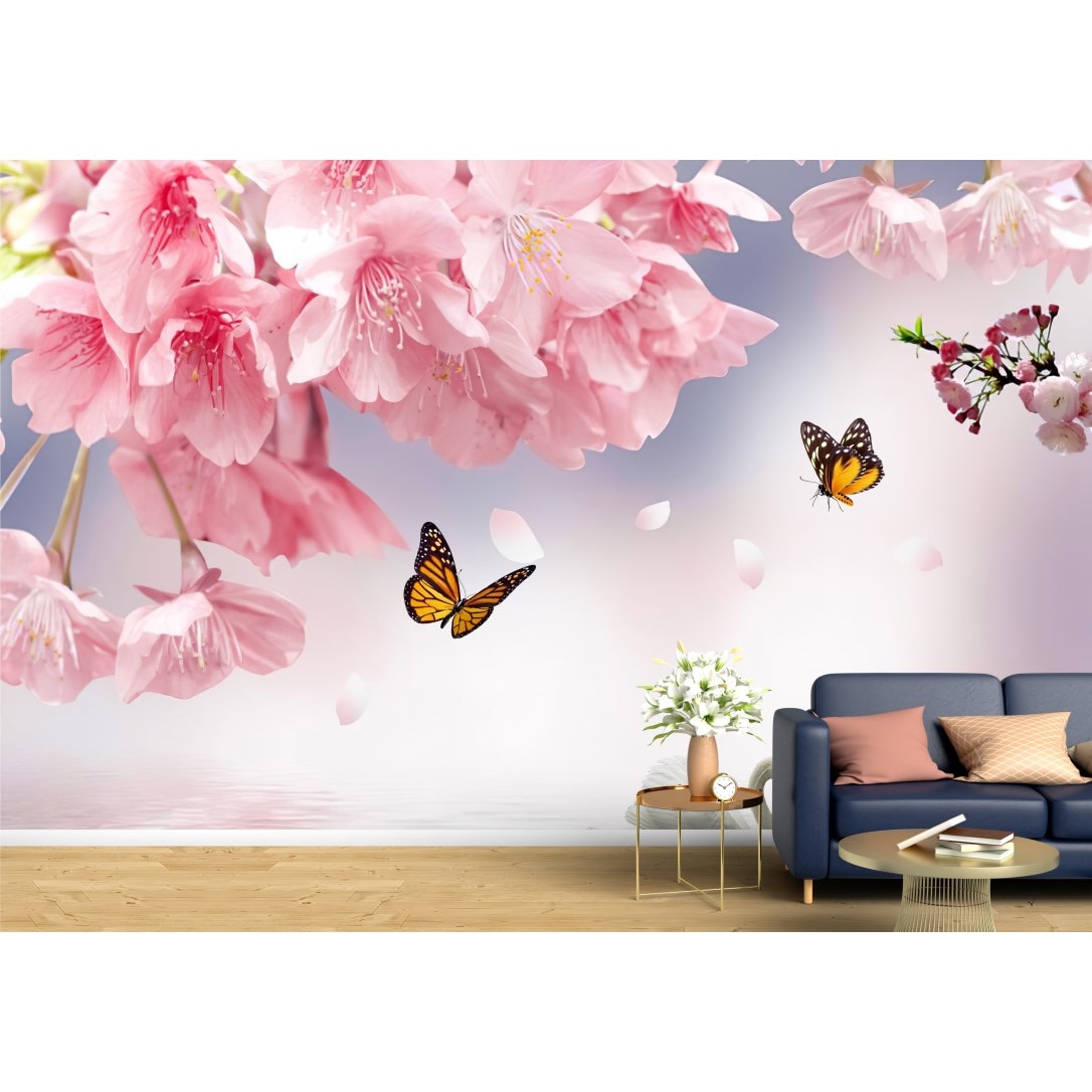 Öntapadó PVC tapéta, Butterfly Swans és Pink Flowers, 250x400 cm - eMAG.hu