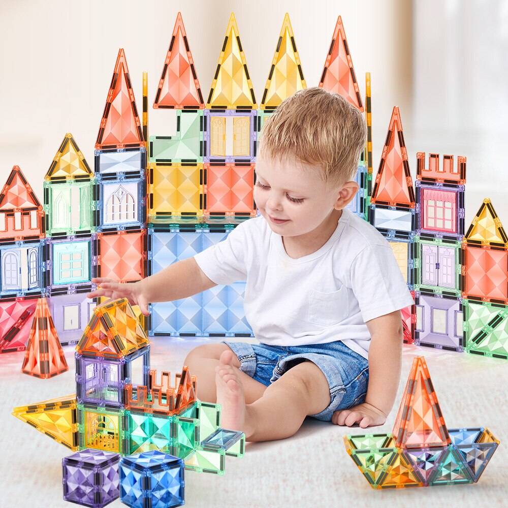 Set de constructie cu placi magnetice, 70 piese, Jucarie creativa si ...