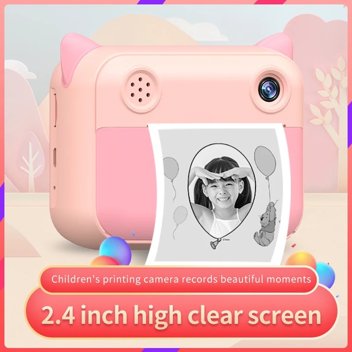 Camera Foto Copii cu imprimanta foto instant, MOSMAOO®, Fluffy, 20 Mpx ...