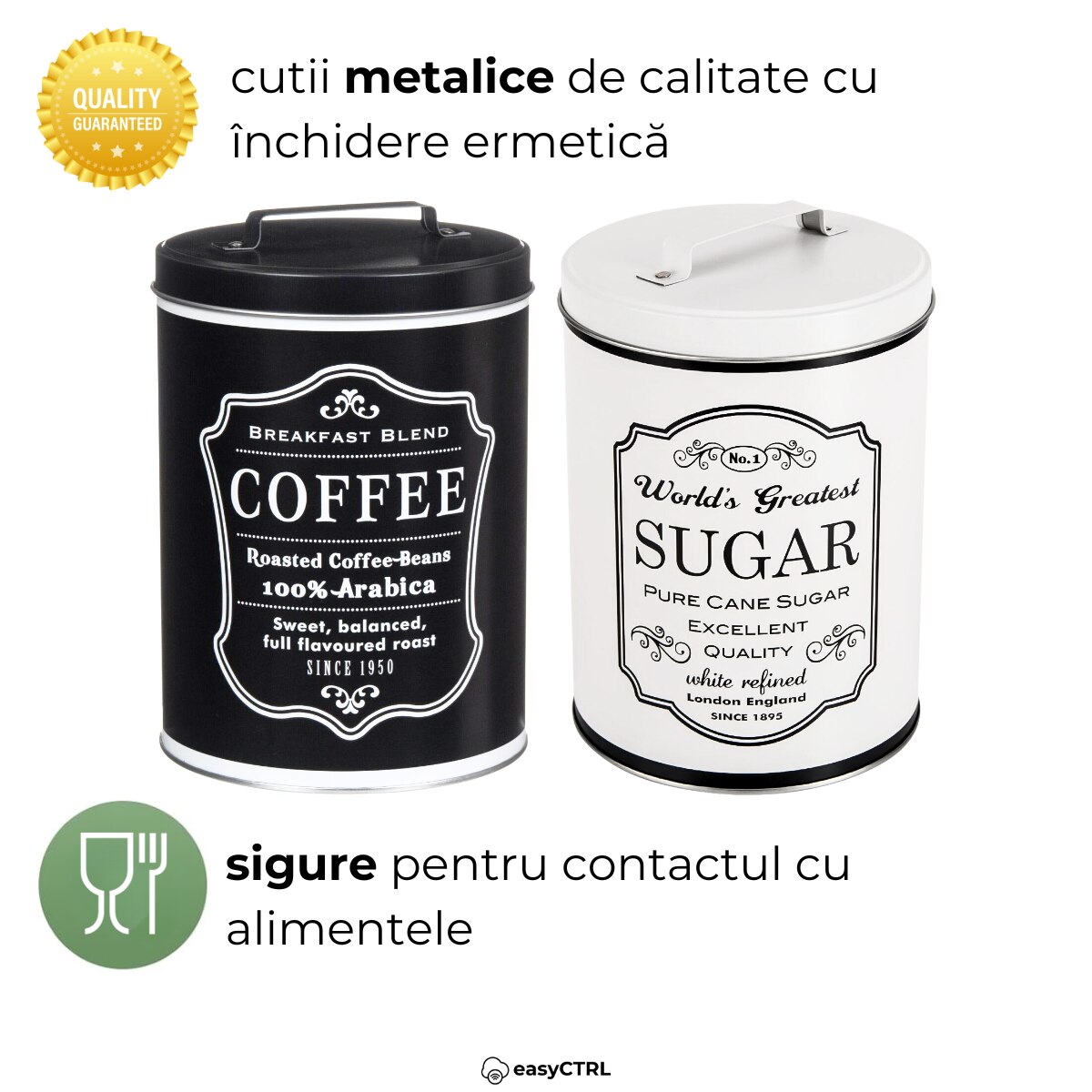 Set 2 Cutii metalice pentru cafea si zahar, 1400 ml - eMAG.ro