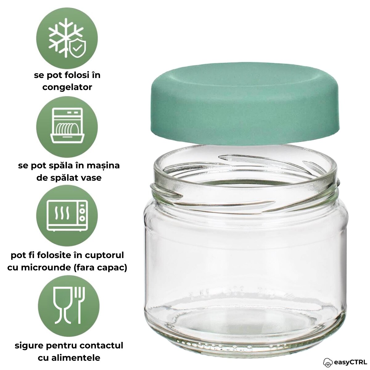 Set 4 borcane depozitare alimente, sticla, capac cu filet, 330 ml - eMAG.ro