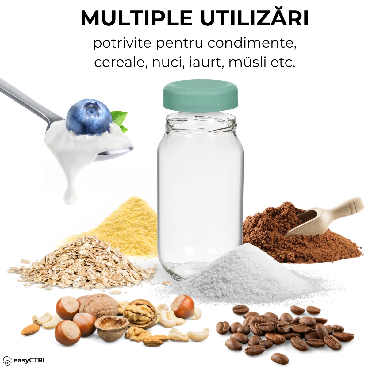 Set 4 borcane depozitare alimente din sticla, capac cu filet, 1000 ml ...