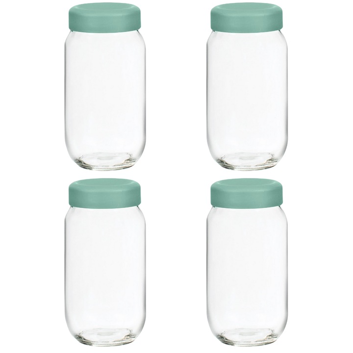 Set 4 borcane depozitare alimente din sticla, capac cu filet, 1000 ml ...