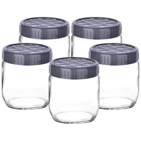 Set 5 borcane depozitare alimente, sticla, capac cu filet, 300 ml - eMAG.ro