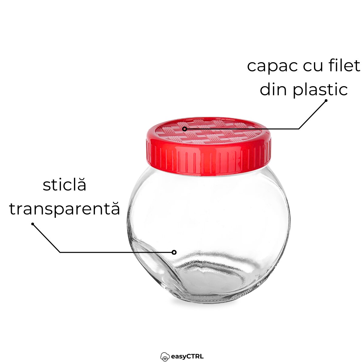 Set 5 borcane depozitare alimente din sticla, capac cu filet, 750 ml ...