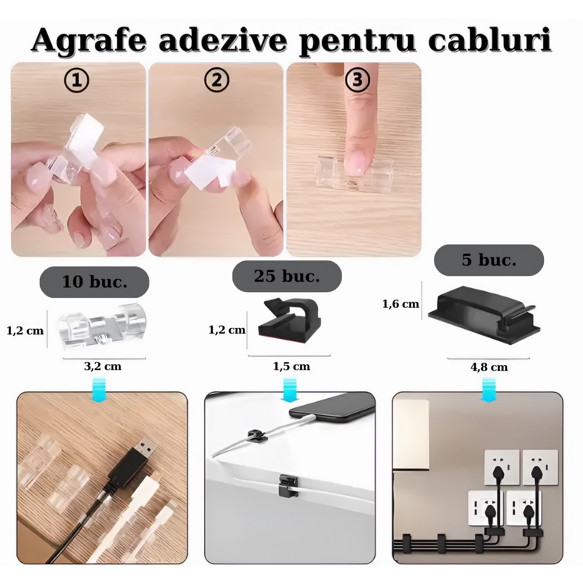 Kit organizare cabluri 189 piese, Coliere, Cleme adezive, Agrafe ...