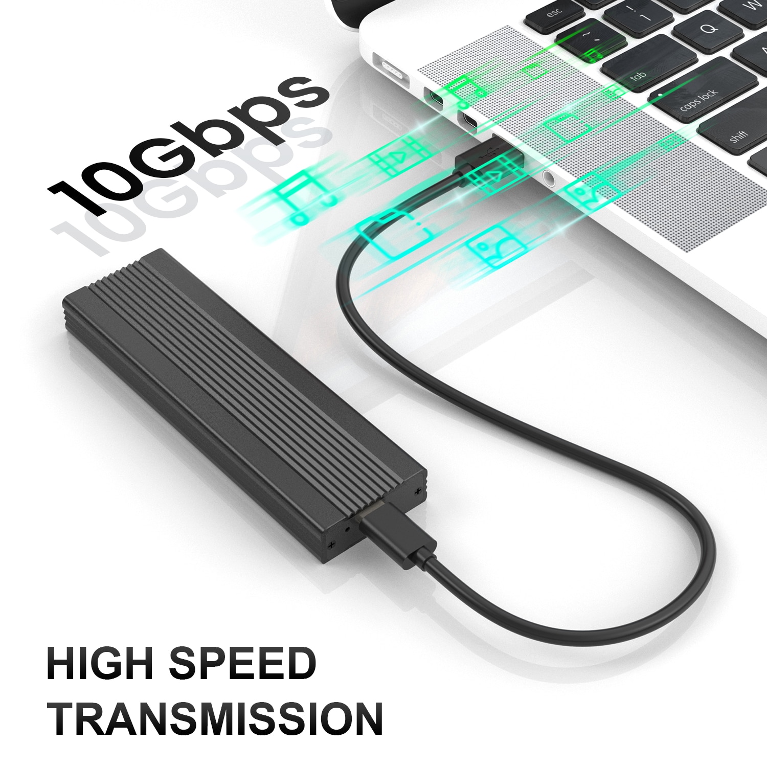 Външен M.2 NVMe SATA SSD корпус, JESWO, UASP, USB 3.1 Gen 2, черен ...