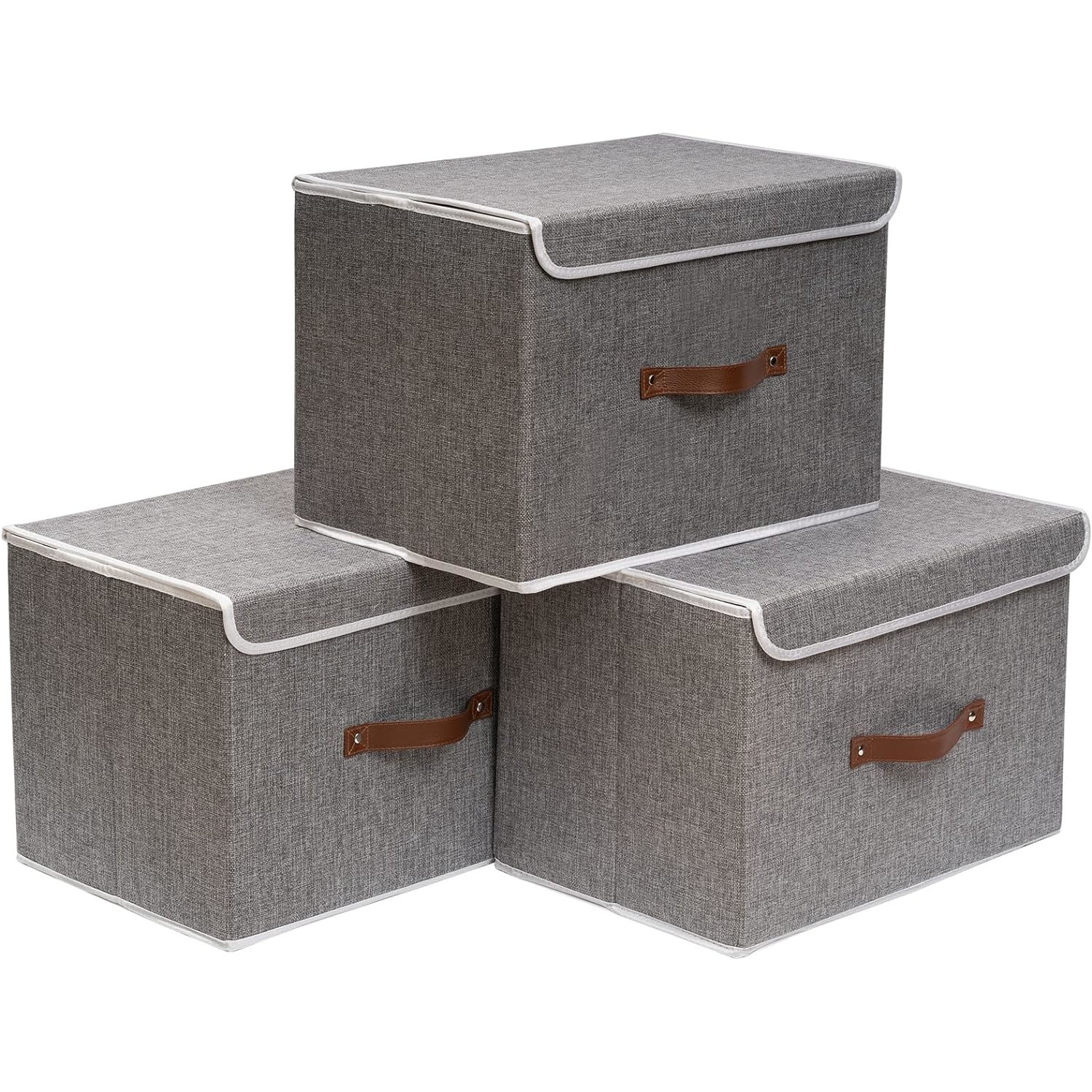 Set 3 cutii depozitare, MOSMAOO®, Textil/Polipropilena, Cu capac ...