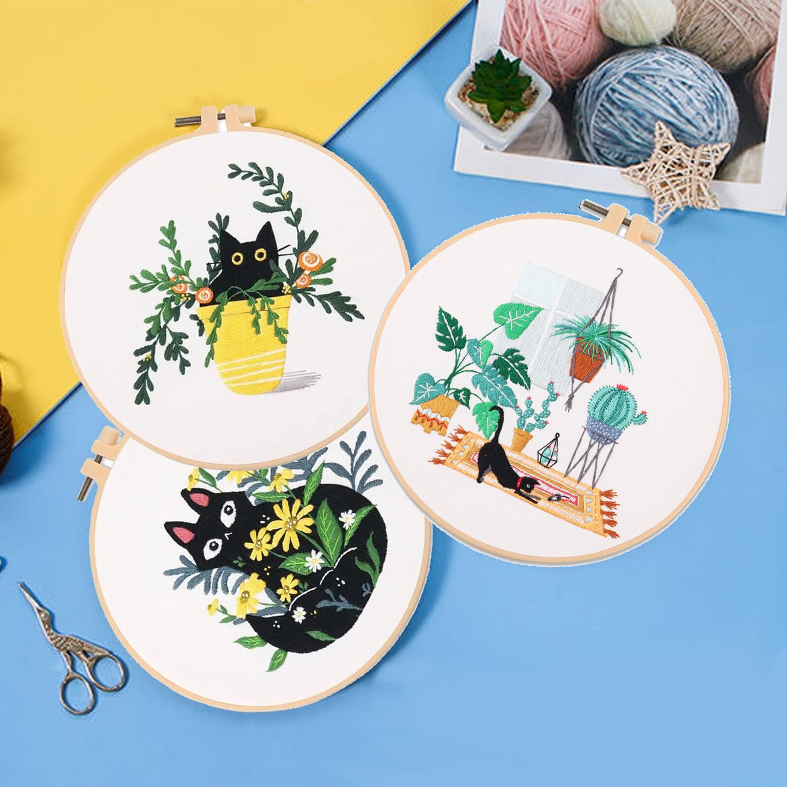 Set broderie, NUODWELL, 3 seturi, Cu 3 modele diferite de pisici si ...
