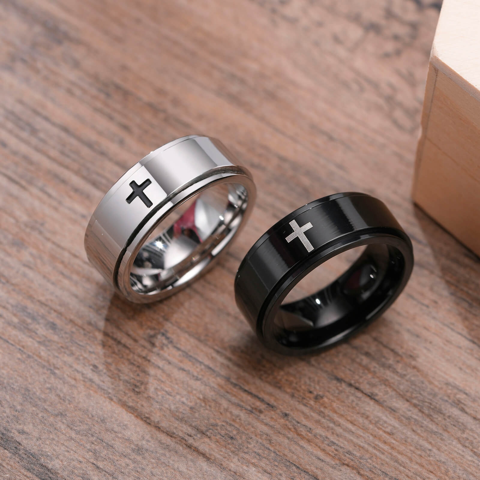 Inel inox antistres negru cu cruce 20879 - eMAG.ro