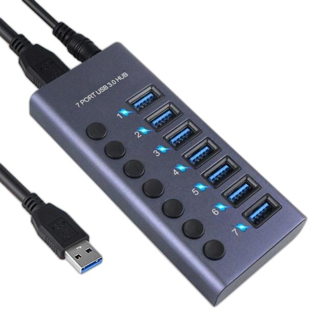 Hub USB, Cablu de alimentare 1.5m, Multi-Port, 7 porturi, mufa EU - eMAG.ro