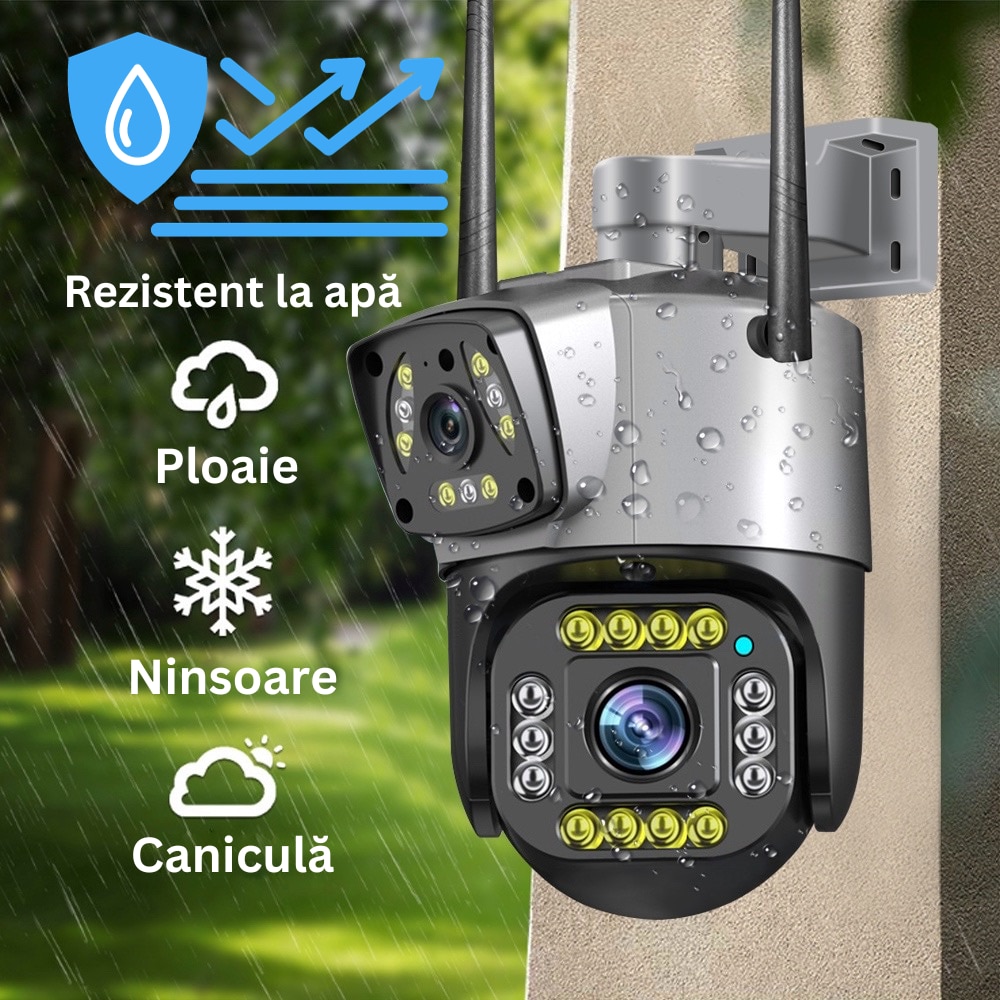 Camera de Supraveghere IP Dubla Inteligenta 360, WI-FI, 4K, 8 MP. 1080P ...