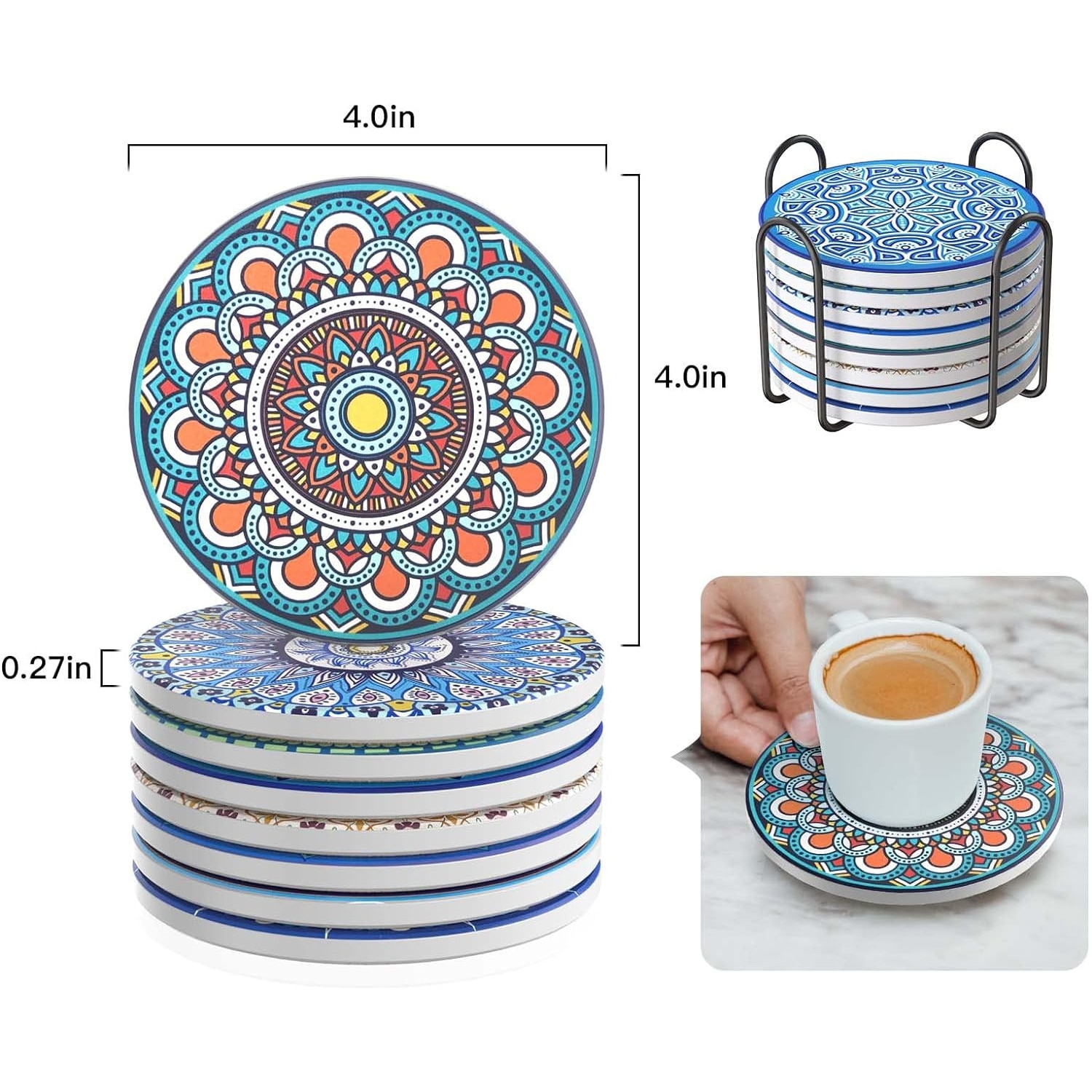 Set de 6 suporturi de pahare, JENUOS®, diametru 12 cm, coaster ...