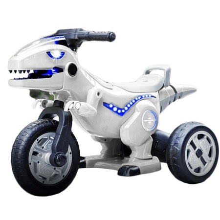 Motocicleta electrica cu 3 roti, 12V, 2 motoare, 3-7 ani, Dino alb ...