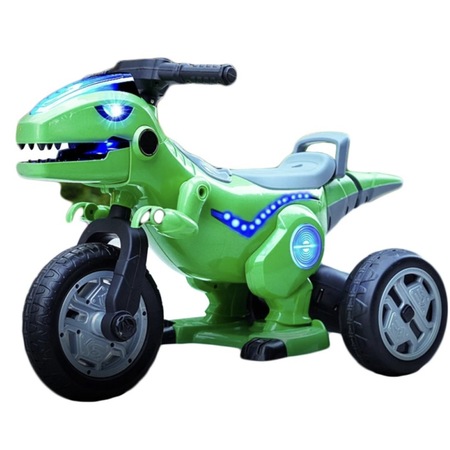 Motocicleta electrica cu 3 roti, 12V, 2 motoare, 3-7 ani, Dino verde ...