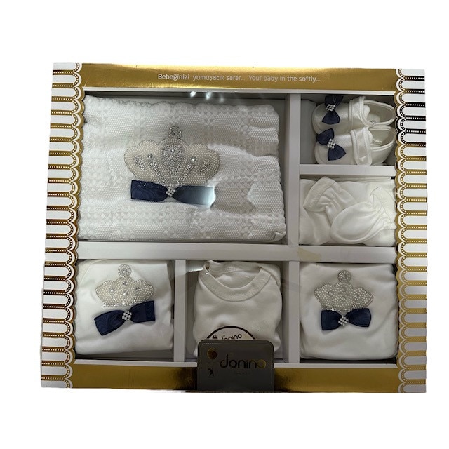 Set trusou nou nascut, Donino baby, Coronita, 10 piese, Bumbac, Alb ...