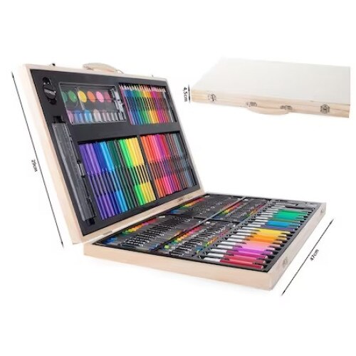 Set 180 Piese pentru Pictura si Desen, Geanta Depozitare din Lemn ...