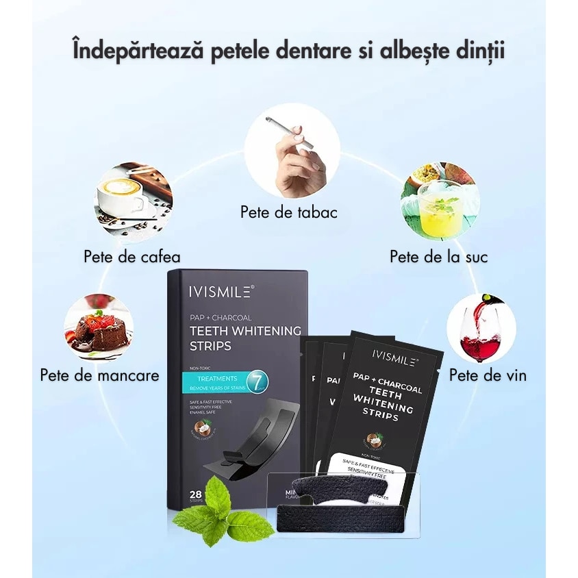 Set 14 Tratamente, 28 Benzi de Albire Dinti, IVISMILE, 14 plicuri ...