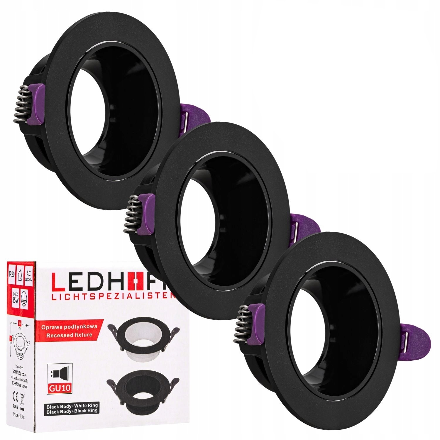 Set 3 spoturi, Ledhoff, 35W, GU10, 85x35mm, fara bec, Negru - eMAG.ro