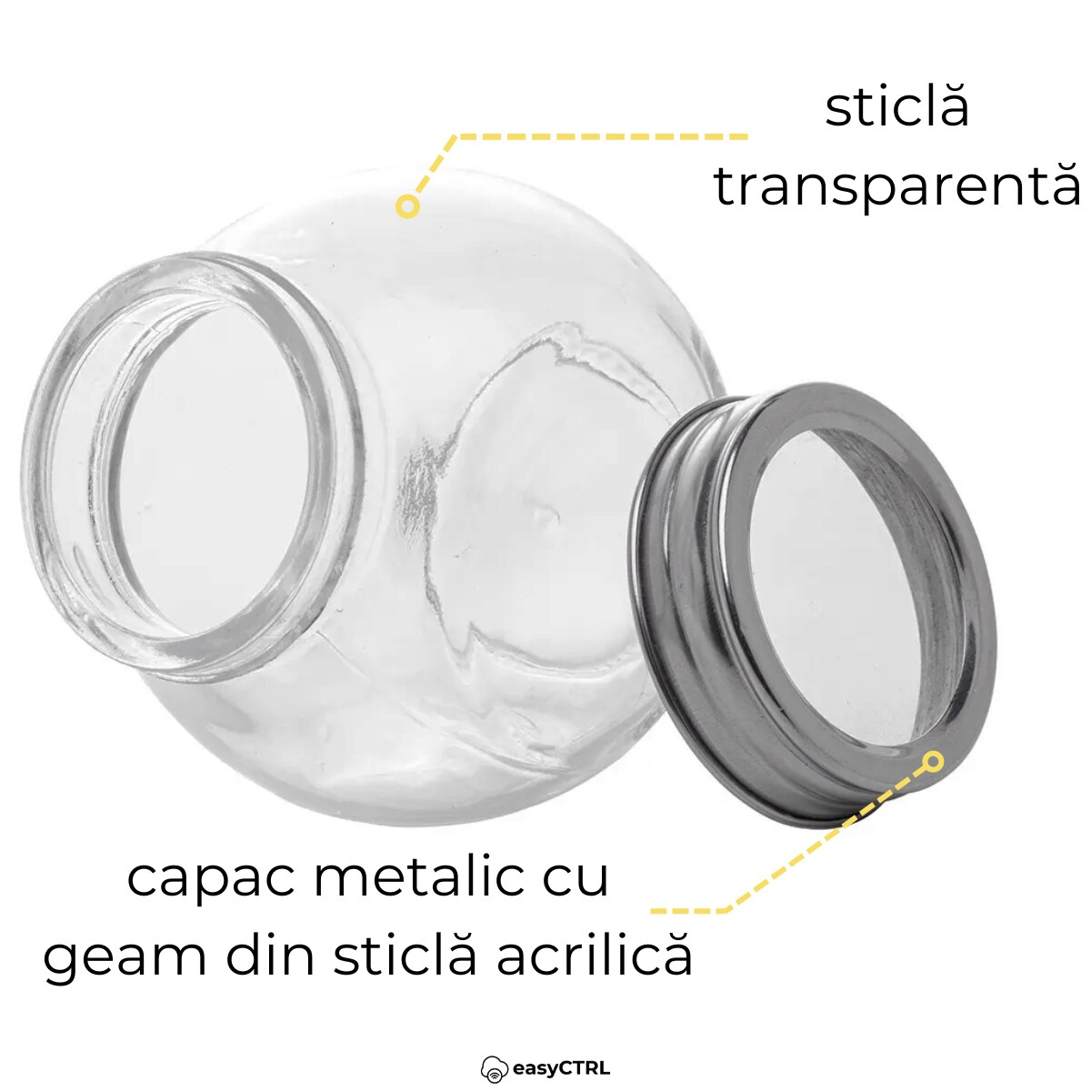 Set 6 borcane depozitare condimente si alimente, sticla, capac metalic ...