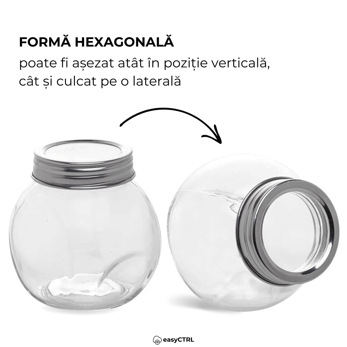 Set 6 borcane depozitare condimente si alimente, sticla, capac metalic ...