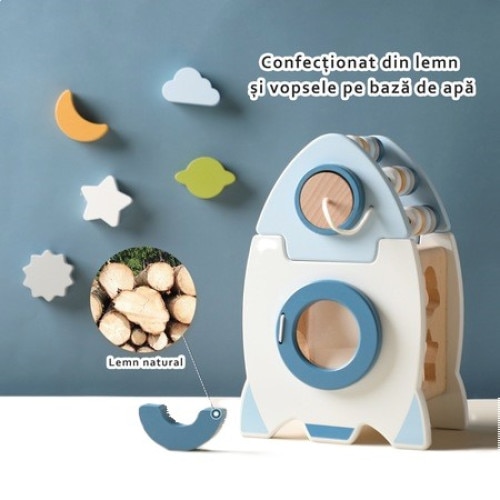 Racheta spatiala Montessori, Jucarie Cognitiva si Educativa, Lemn, + 2 ...