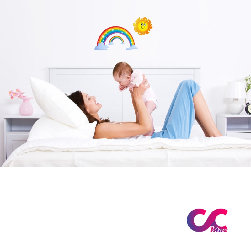 Sticker Decorativ Autoadeziv CCmax, Curcubeu Mare si Mic cu Soare Vesel ...