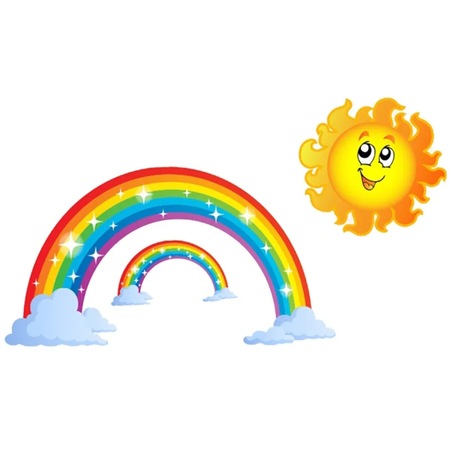 Sticker Decorativ Autoadeziv CCmax, Curcubeu Mare si Mic cu Soare Vesel ...