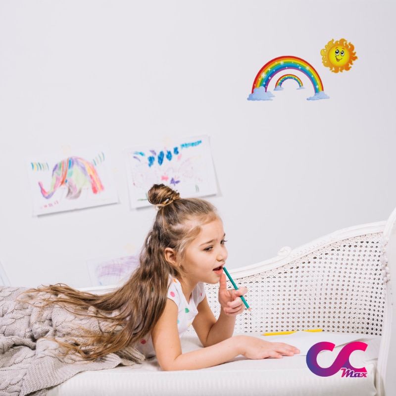 Sticker Decorativ Autoadeziv CCmax, Curcubeu Mare si Mic cu Soare Vesel ...