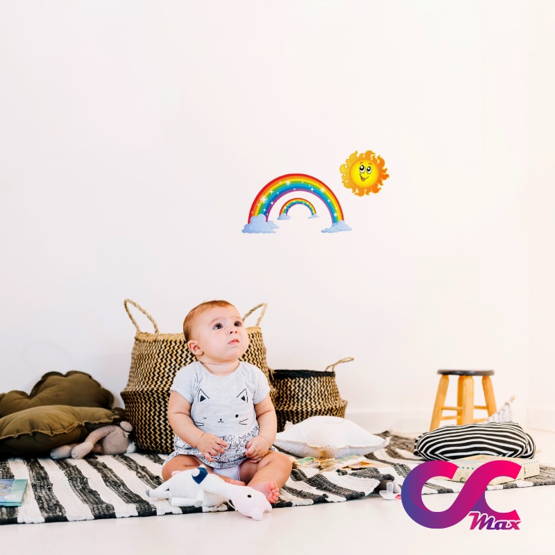 Sticker Decorativ Autoadeziv CCmax, Curcubeu Mare si Mic cu Soare Vesel ...