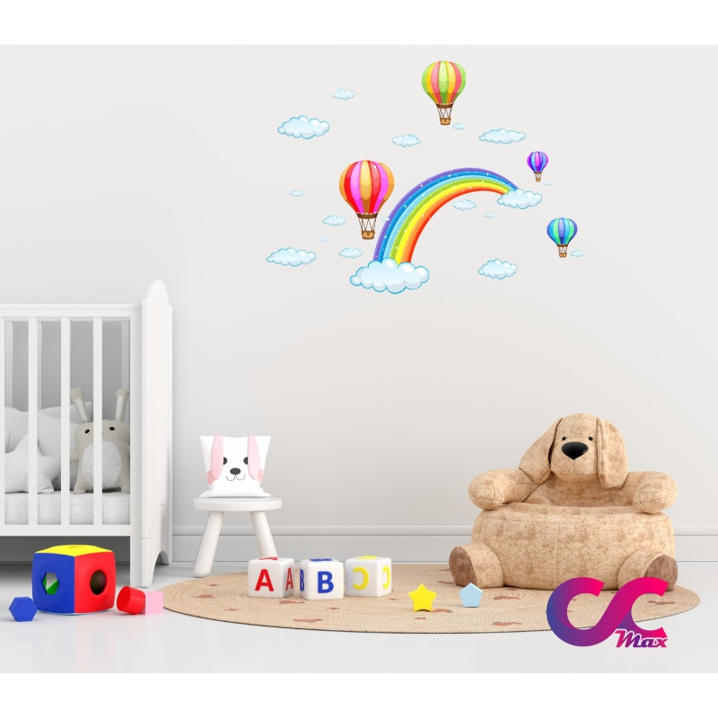 Sticker Decorativ Autoadeziv CCmax, Curcubeu in Nori si 4 Baloane cu ...