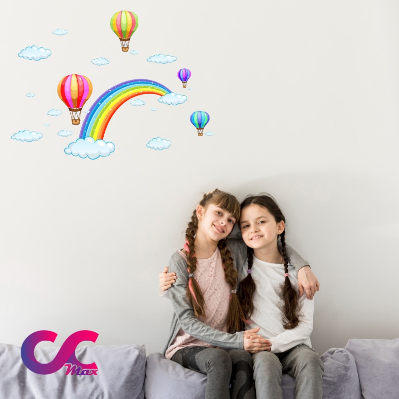 Sticker Decorativ Autoadeziv CCmax, Curcubeu in Nori si 4 Baloane cu ...