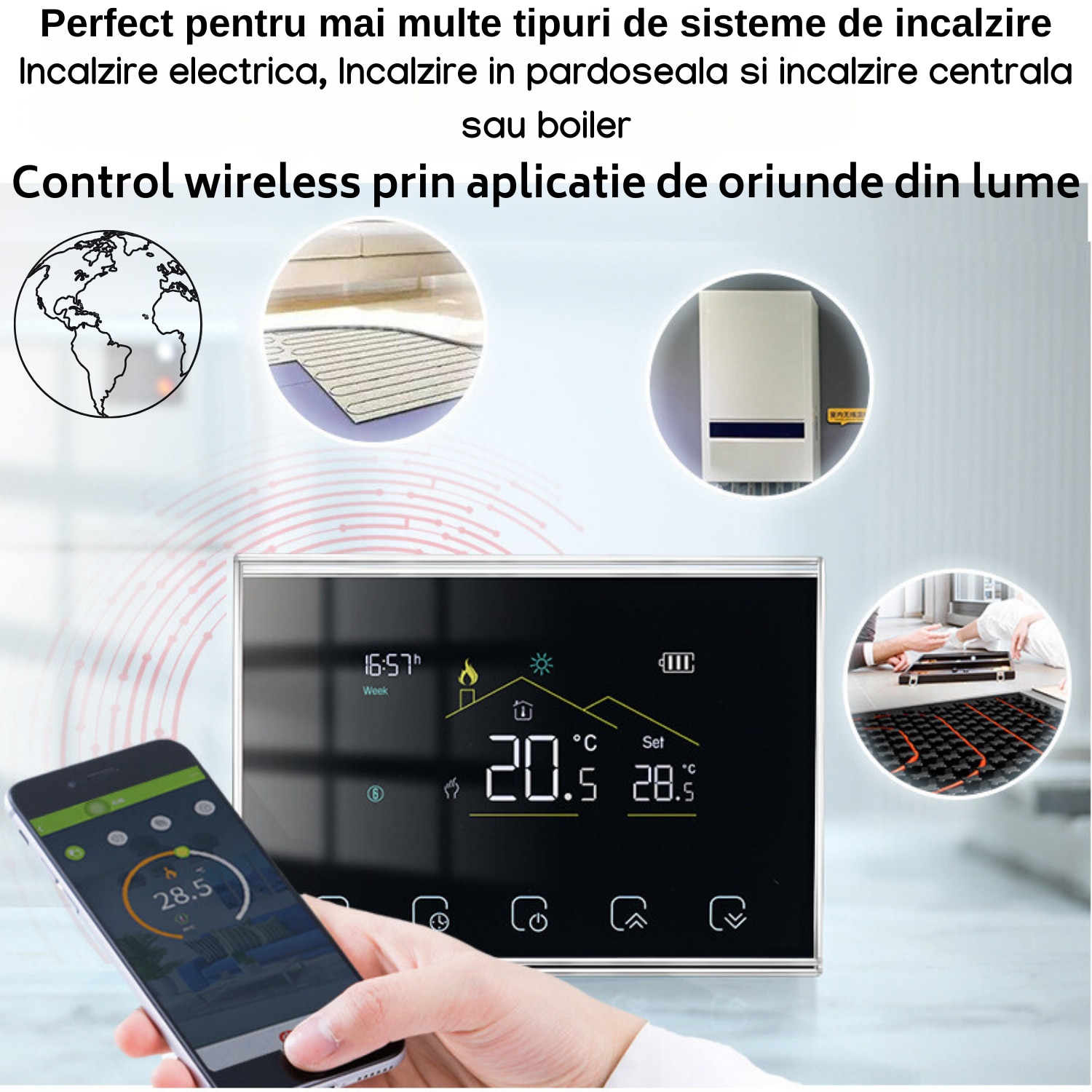 Termostat ambiental smart pentru centrala, wireless, storeful ...