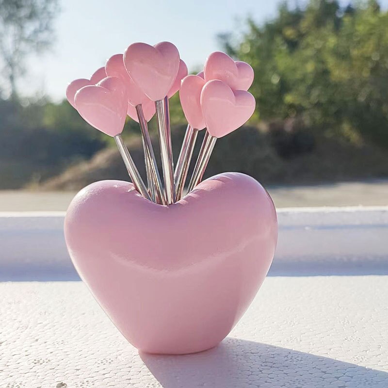 Furculite pentru fructe in forma de inima, Ceramica/Inox, Roz - eMAG.ro