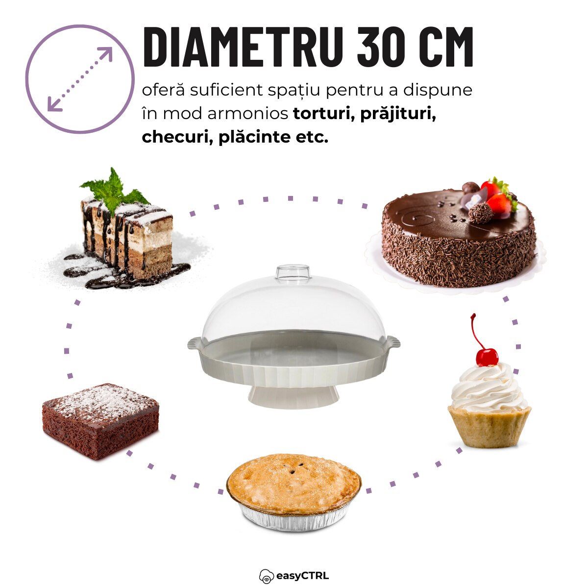 Set Platou torturi si prajituri cu spatula, plastic, capac transparent ...