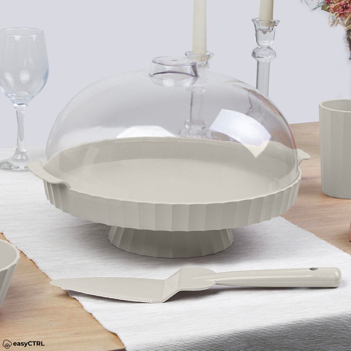 Set Platou torturi si prajituri cu spatula, plastic, capac transparent ...