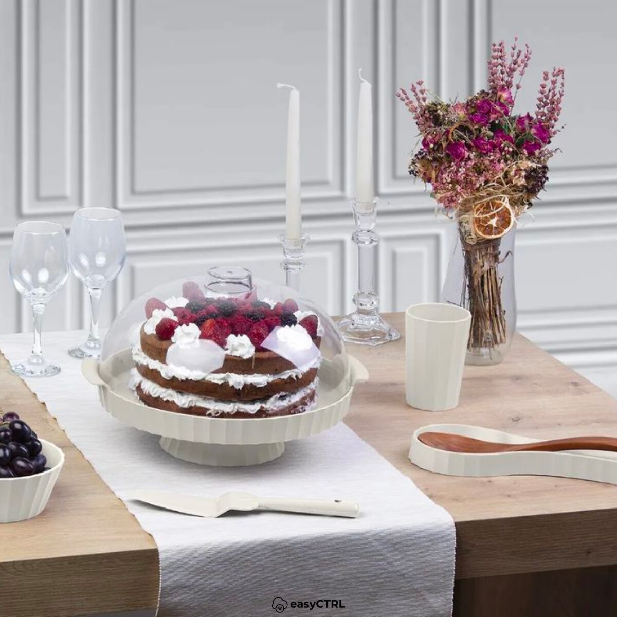 Set Platou torturi si prajituri cu spatula, plastic, capac transparent ...